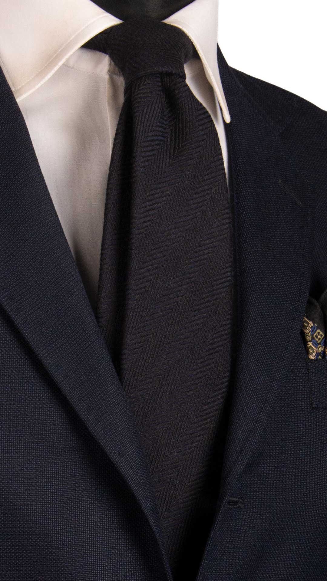 Man Blue Wool Cashmere Tie Herringbone Pattern L1139