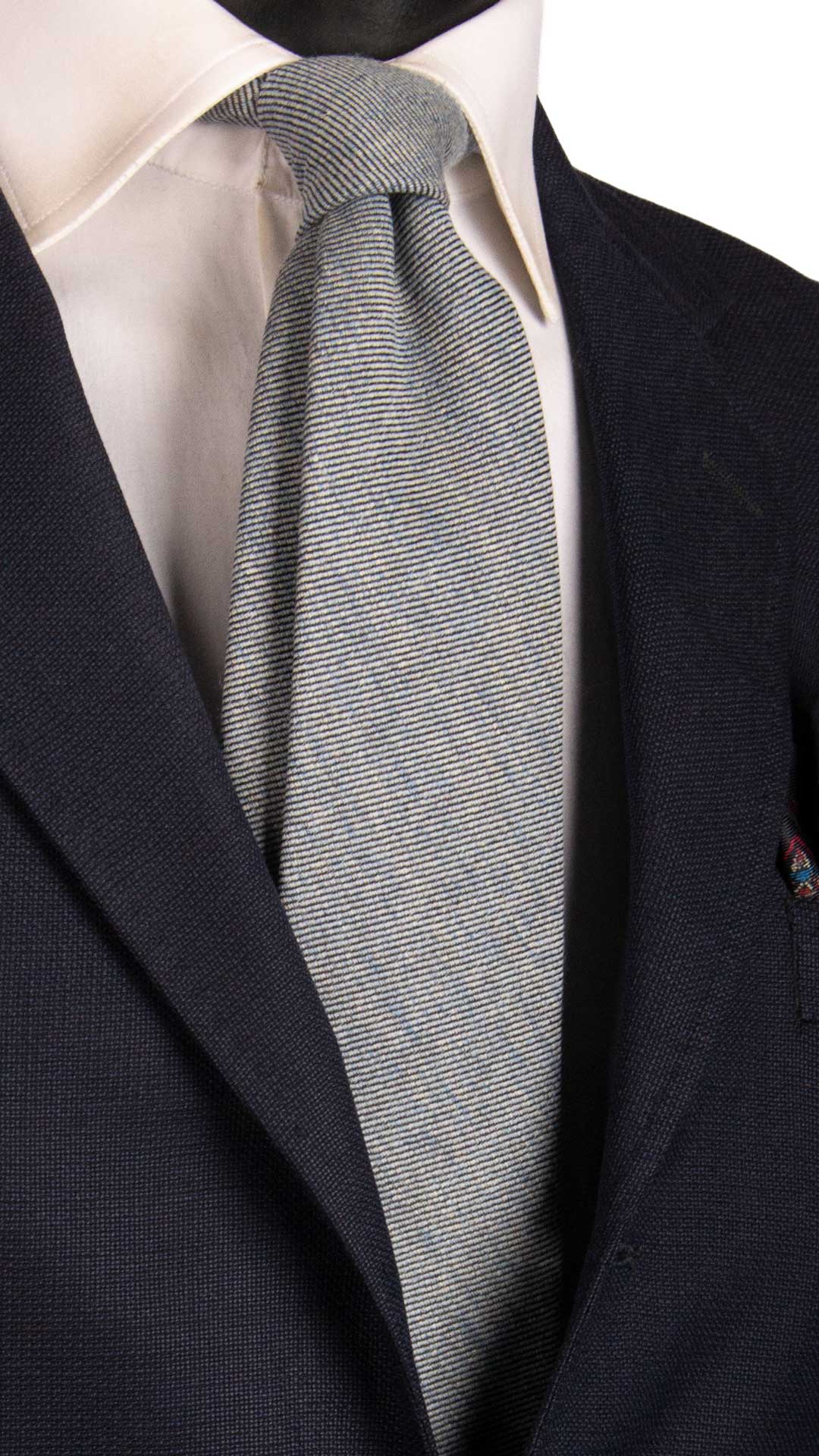 Man Wool Tie Azure Grey Pattern L1105