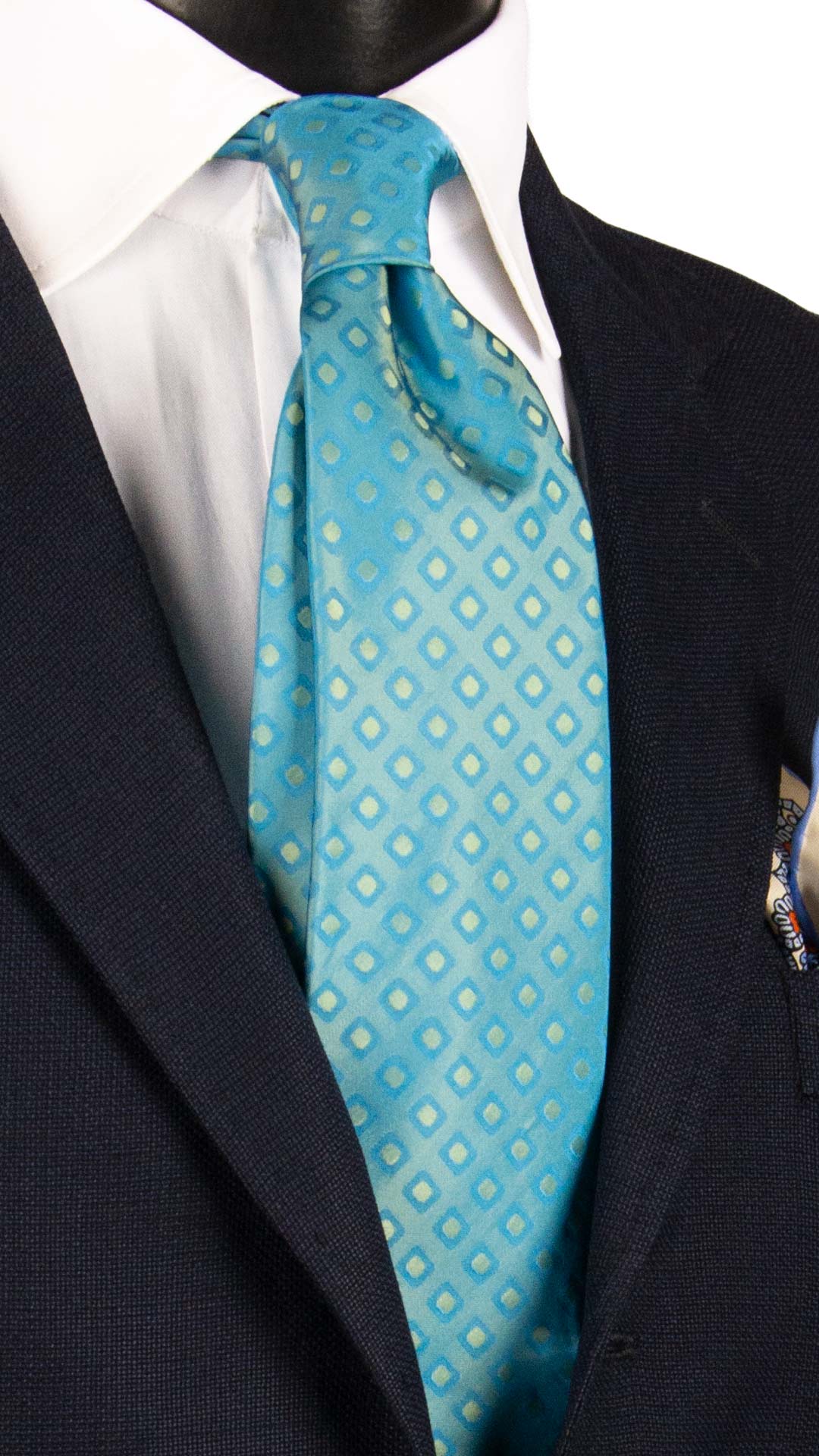 Man Azure Iridescent Silk Tie Yellow Pattern 7283