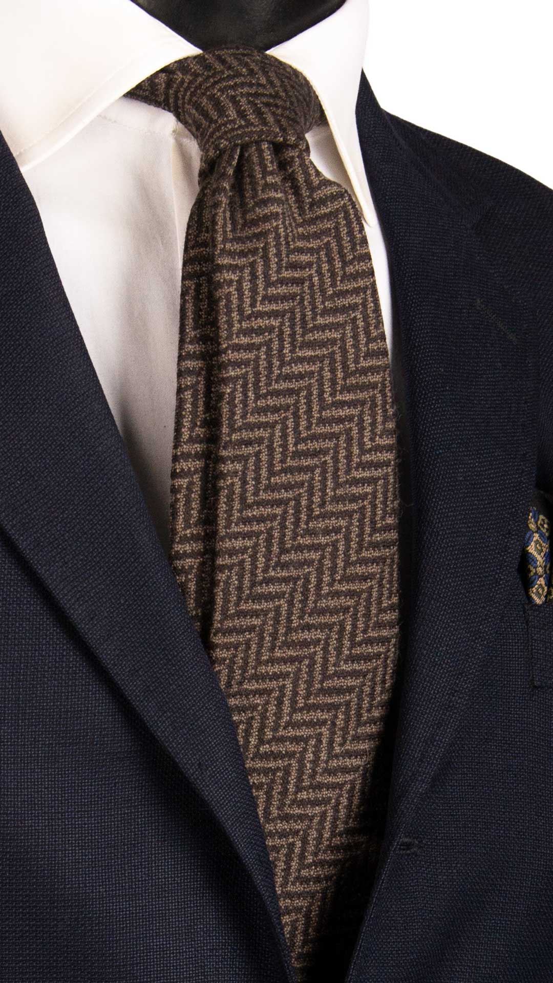 Man Dove Grey Wool Silk Tie Black Herringbone Pattern L1094