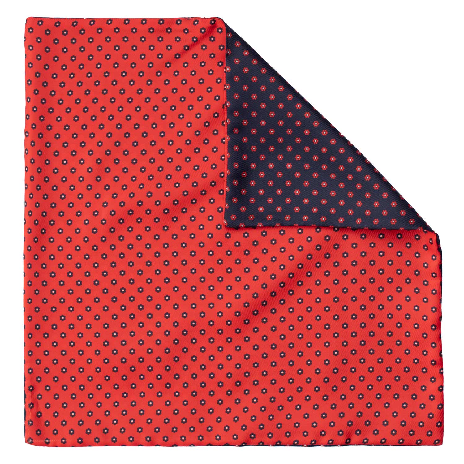 Fazzoletto da Taschino di Seta Double-Face Rosso Blu a Fiori Multicolo