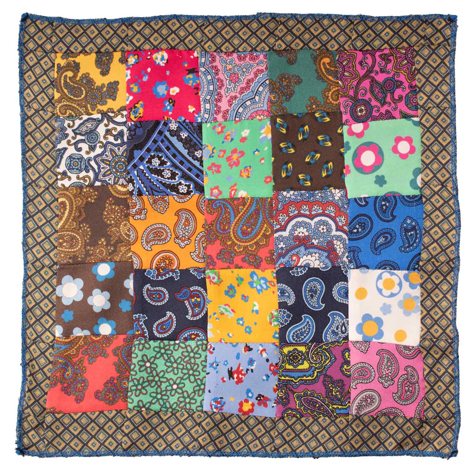 Fazzoletto da Taschino di Seta Vintage Patchwork Fantasia Multicolor P