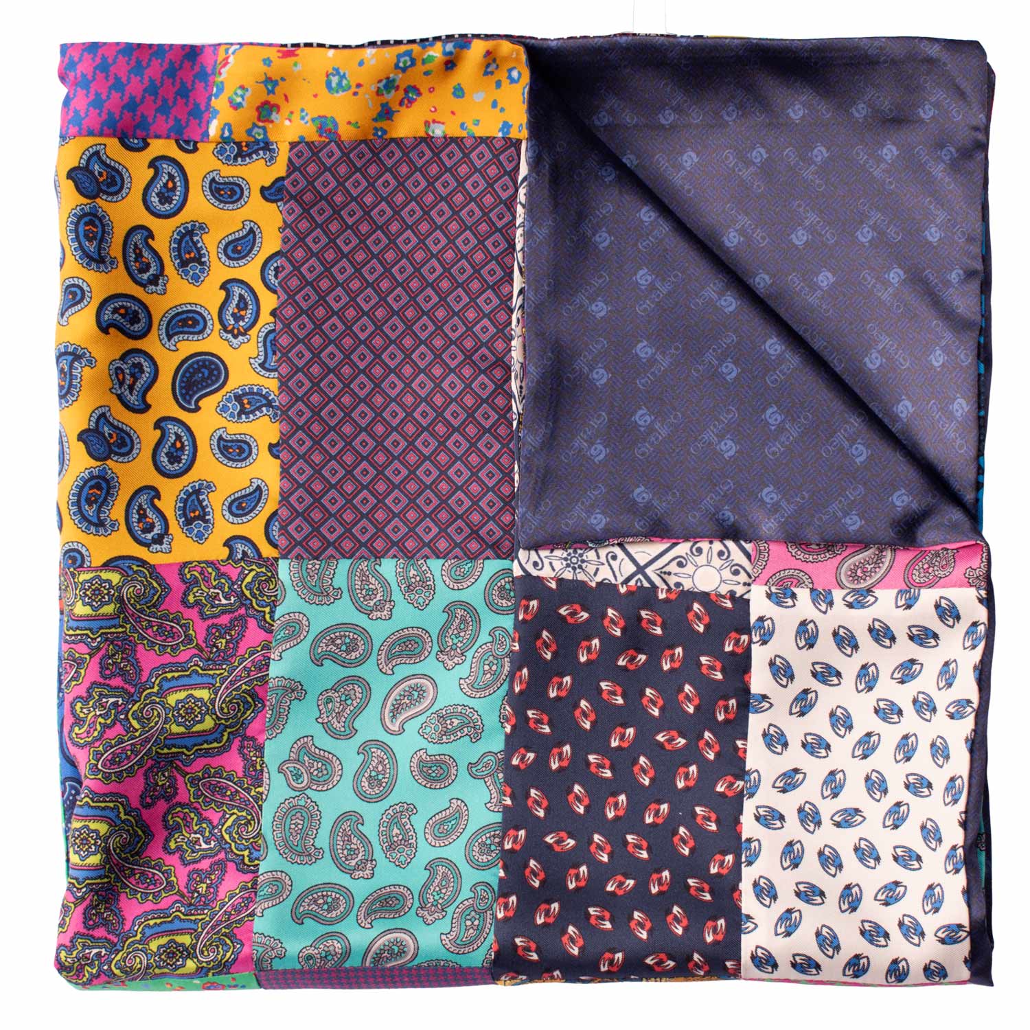 Foulard di Seta Vintage Patchwork Fantasia Multicolor FP60