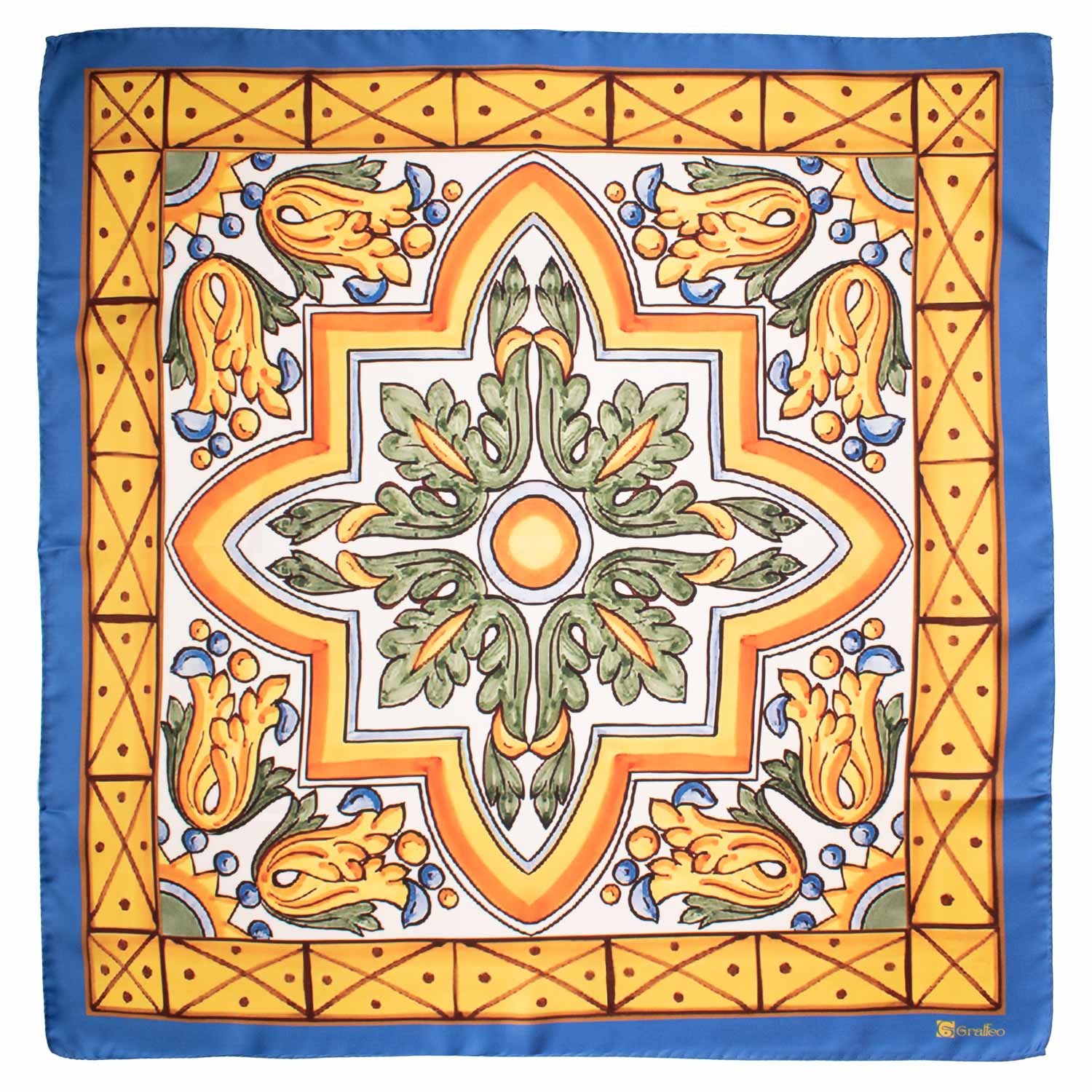 Silk Foulard with Majolica Sicilian Pattern F38