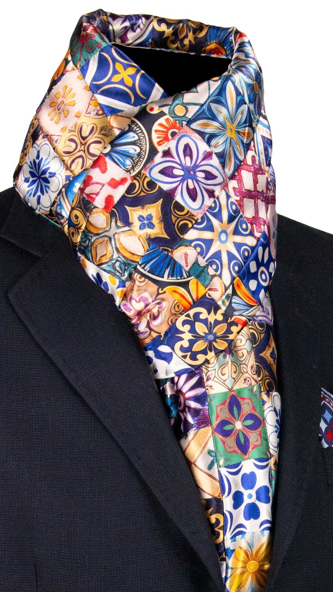 Micro Mosaic Vintage Patchwork Sicilian Satin Silk Scarf Multicolor Ma