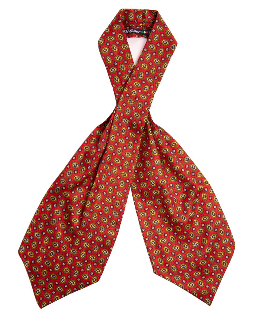 Man Red Printed Silk Ascot Green Yellow Deep Blue Pattern AS21