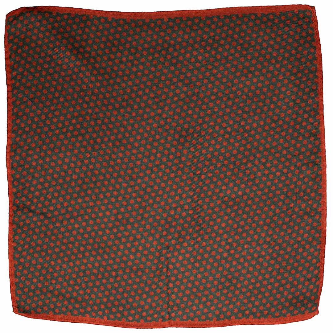 Man Anthracite Gray Rust Color Wool Pocket Square Rust Color Polka Dot