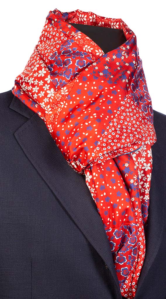 Red Vintage Patchwork Silk Scarf Floral Pattern S270